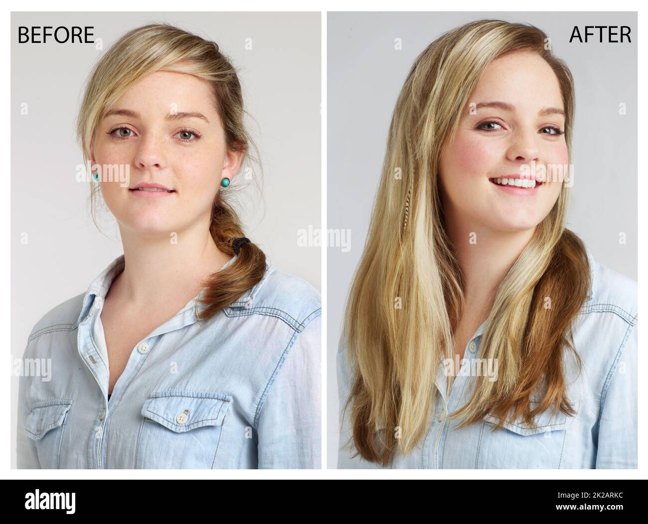 Instant makeover. Studio before and after shot of a beautiful young ...