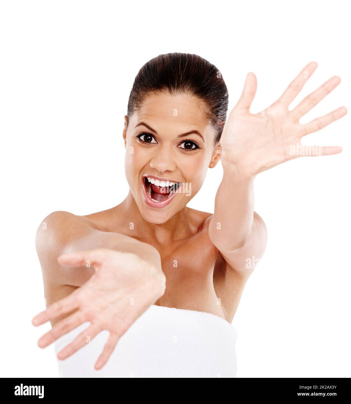 Wow I feel amazing. A gorgeous young woman laughing while gesturing ...