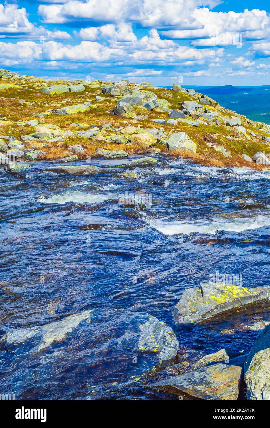 Hydalen panorama view from top of Hydnefossen waterfall Norway Hemsedal ...
