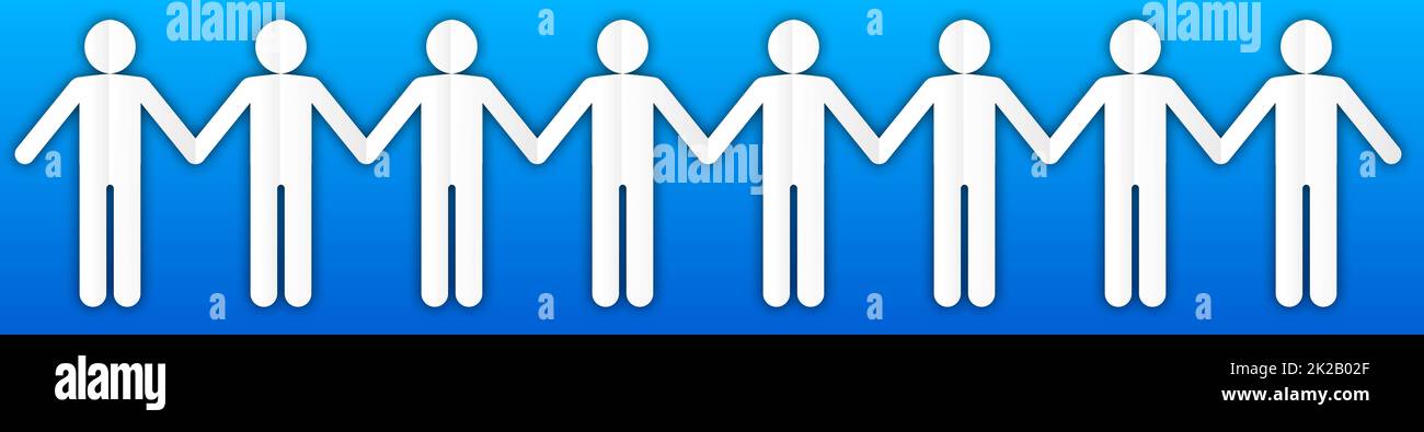 Human paper cut figures in a line - abstract teamwork concept graphic ...