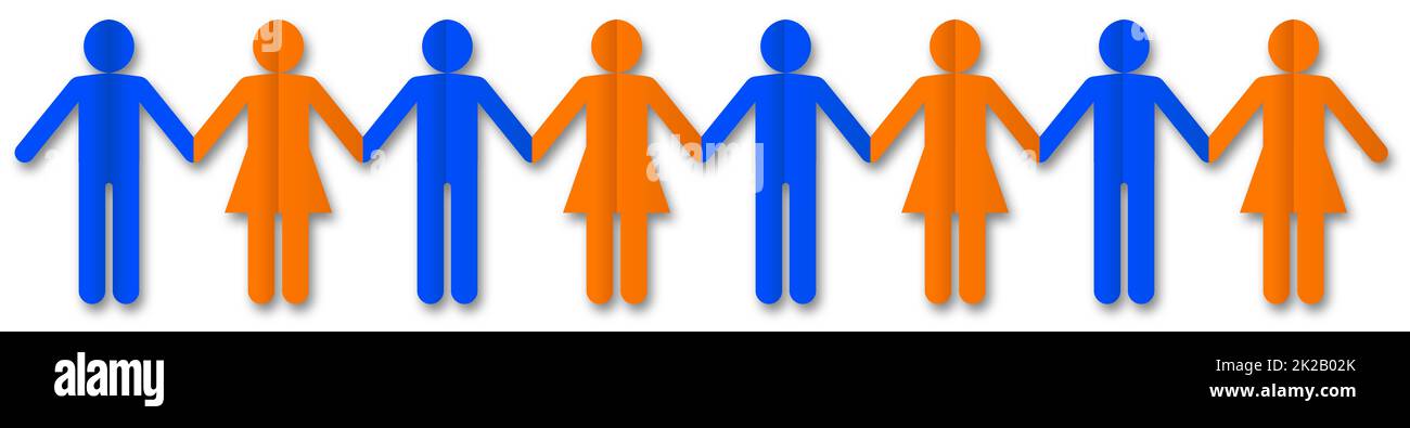 Human paper cut figures in a line - abstract graphic of teamwork ...