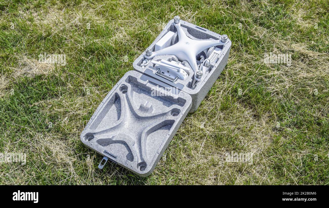 Open case with quadrocopters DJI Phantom 4 Stock Photo - Alamy