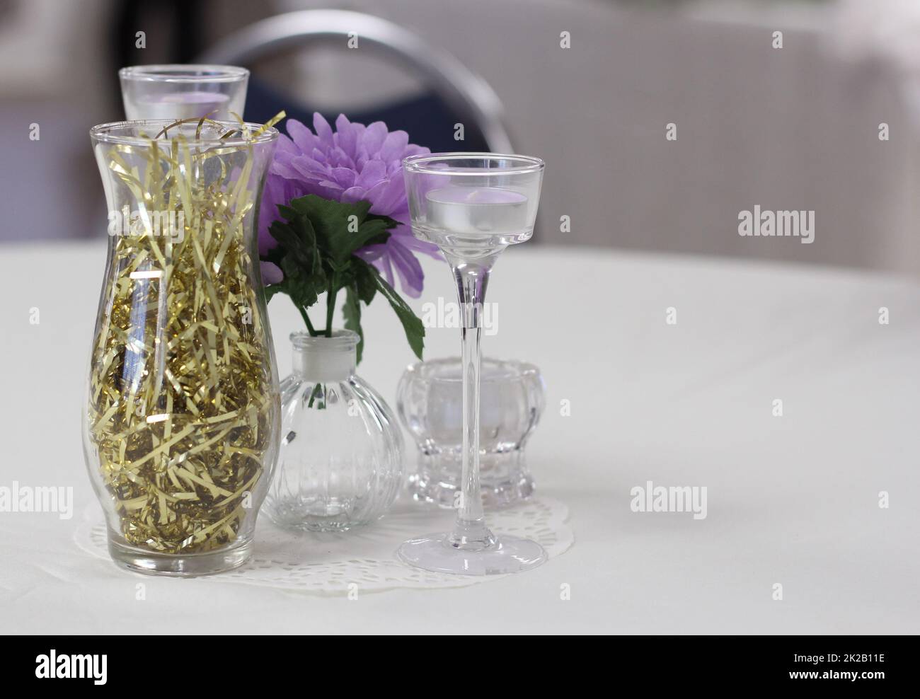 Table Decorations at Small Rural Wedding Event Stock Photo - Alamy