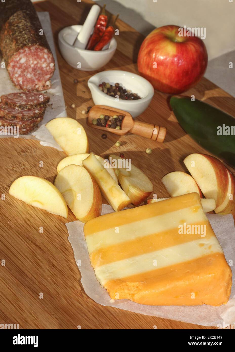 Peppercprn Salami With Five Layered English Shire Cheese in Rustic ...