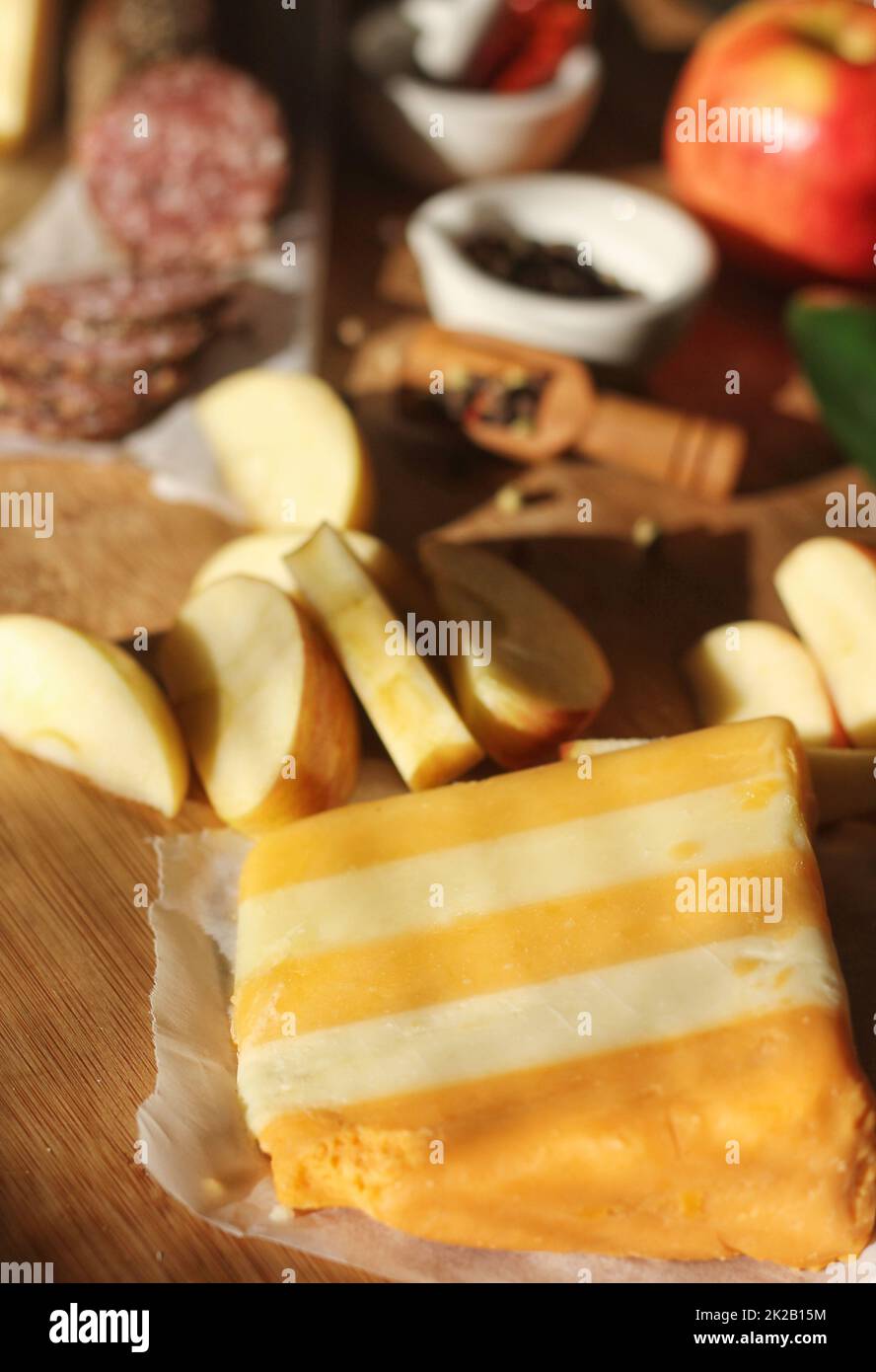 Peppercprn Salami With Five Layered English Shire Cheese in Rustic ...