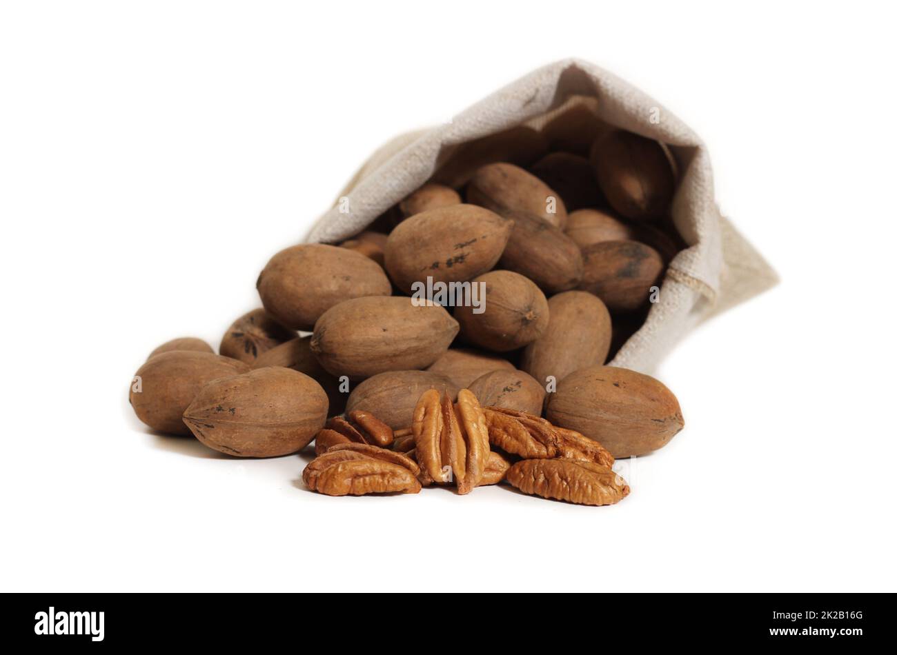 Burlap Bag of Pecans on White Background Stock Photo - Alamy