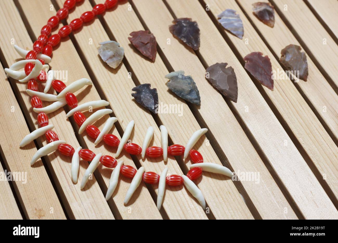 Native American Arrowheads and Beaded Necklace With Coyote Teeth Stock ...