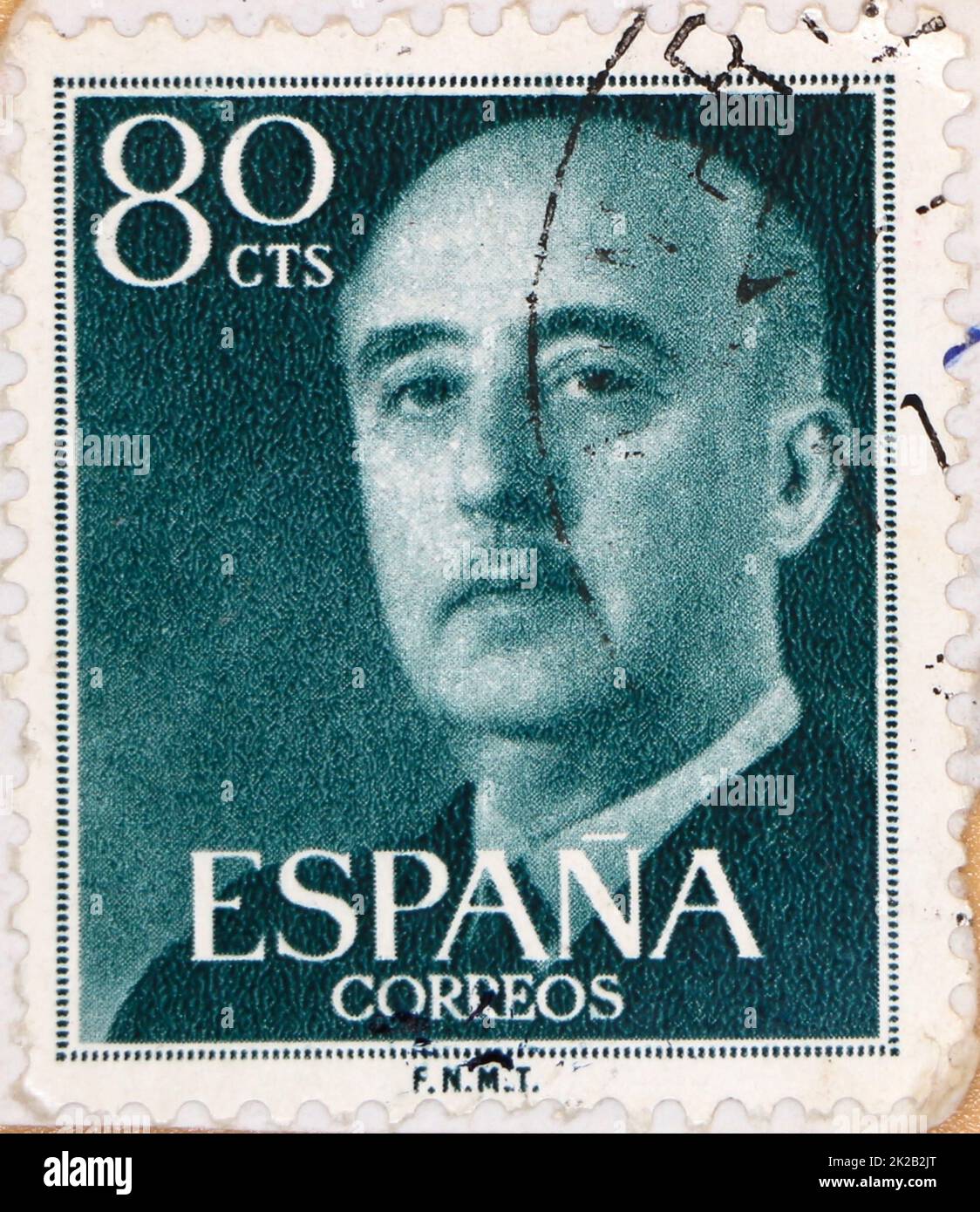 Photo of a green 80 centimos Spanish postage stamp featuring an image ...