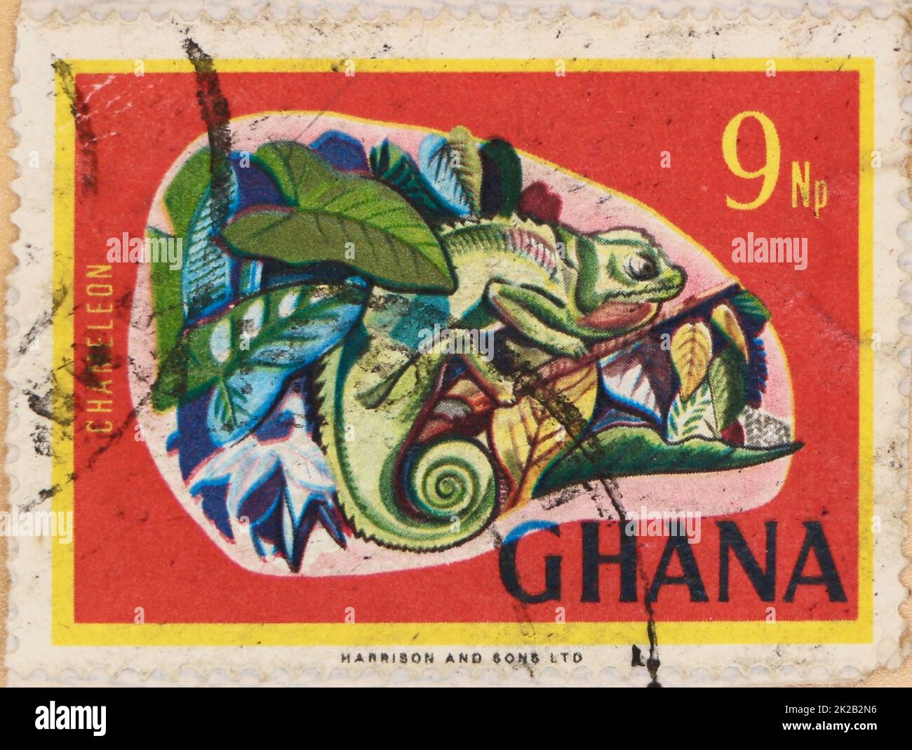 Photo of a postage stamp from Ghana with a colourful illustration of a ...