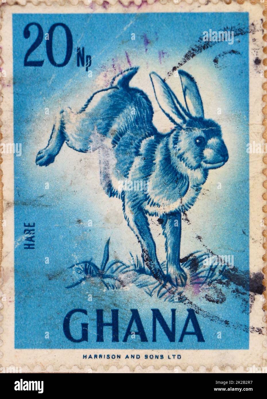 Photo of a blue postage stamp from Ghana featuring an illustration of a ...