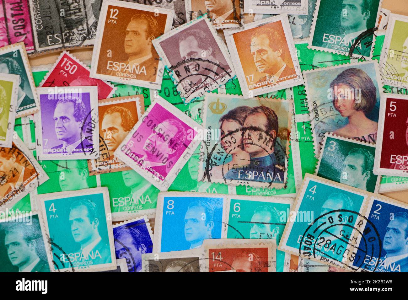Photo of old Spanish postage stamps featuring an image of King Juan ...