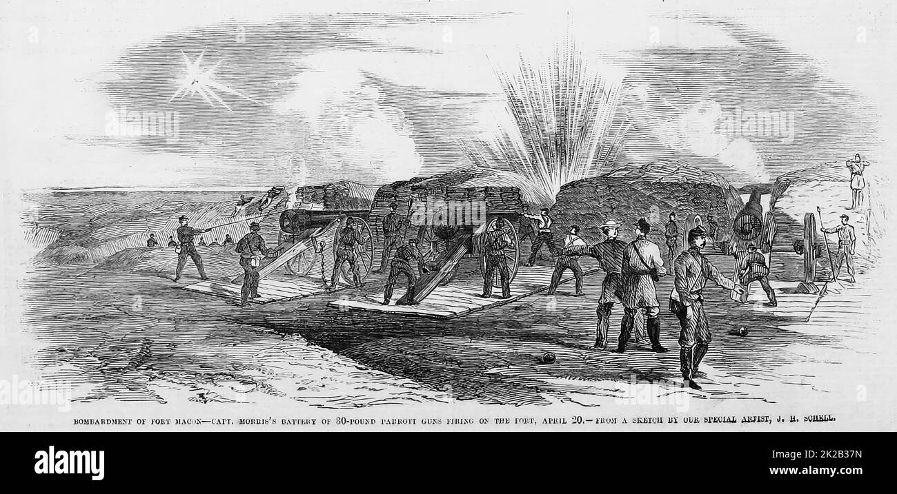 Bombardment of Fort Macon - Captain Morris' battery of 30-pound Parrott ...