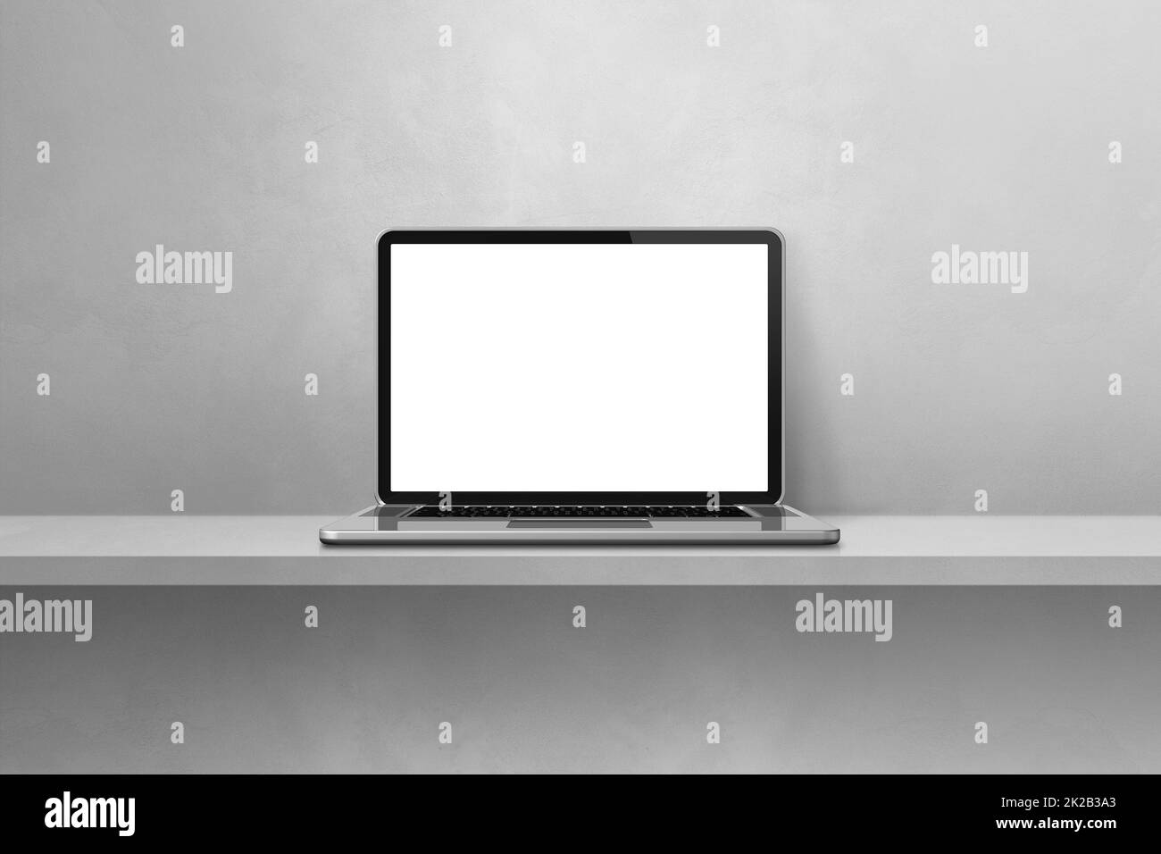 Laptop computer on grey shelf background Stock Photo - Alamy