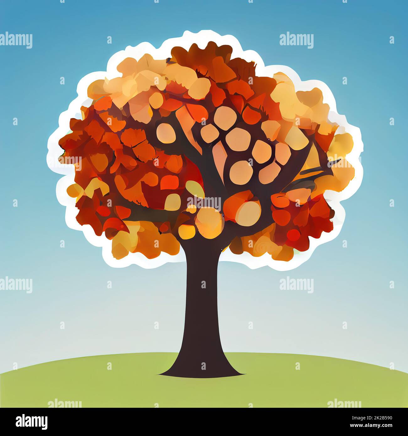Stylized cartoon autumn tree. Picturesque picture with autumn tree ...