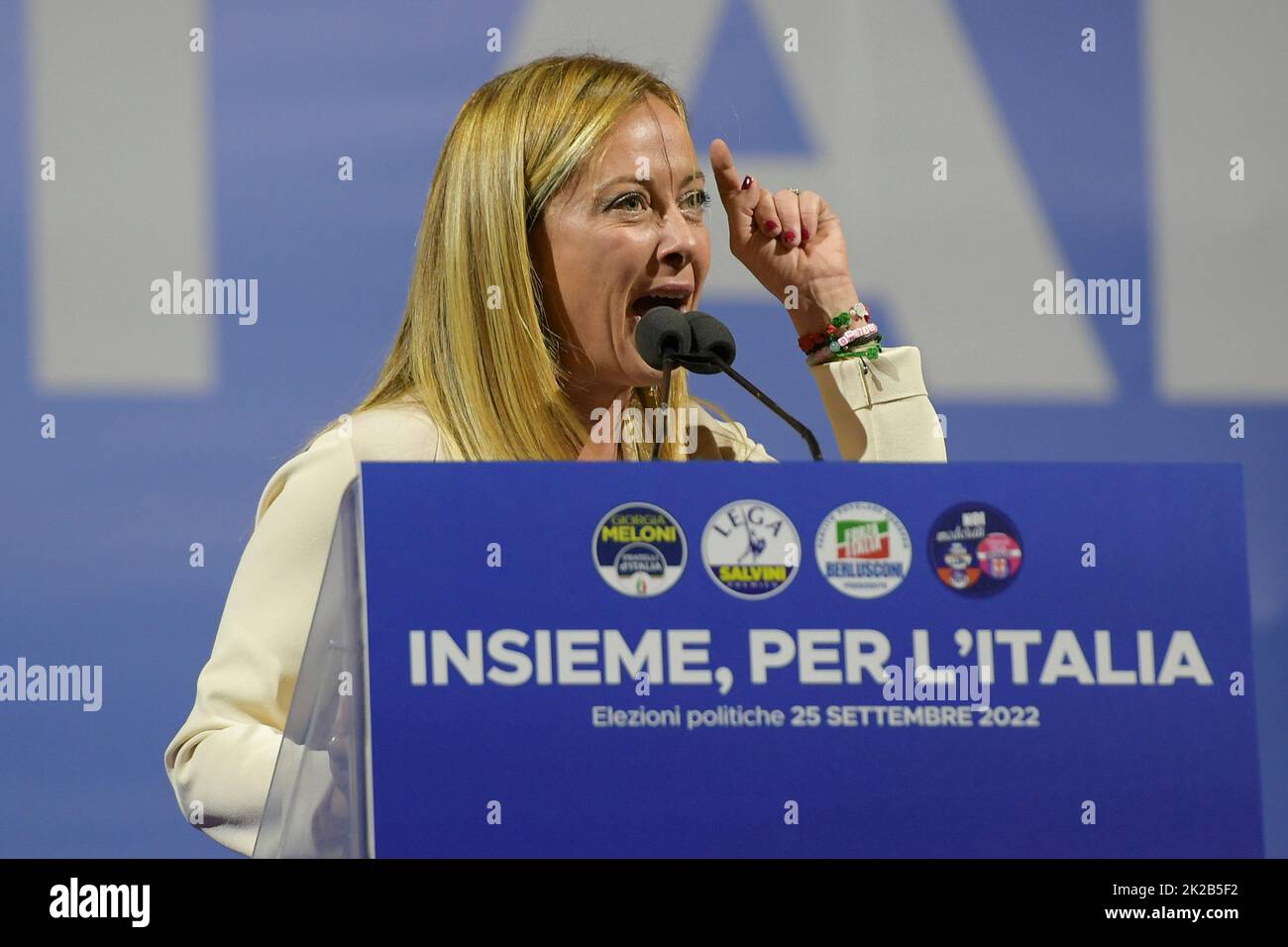 Rome, Italy. 22nd Sep, 2022. Giorgia Meloni speaks at the rally closing ...