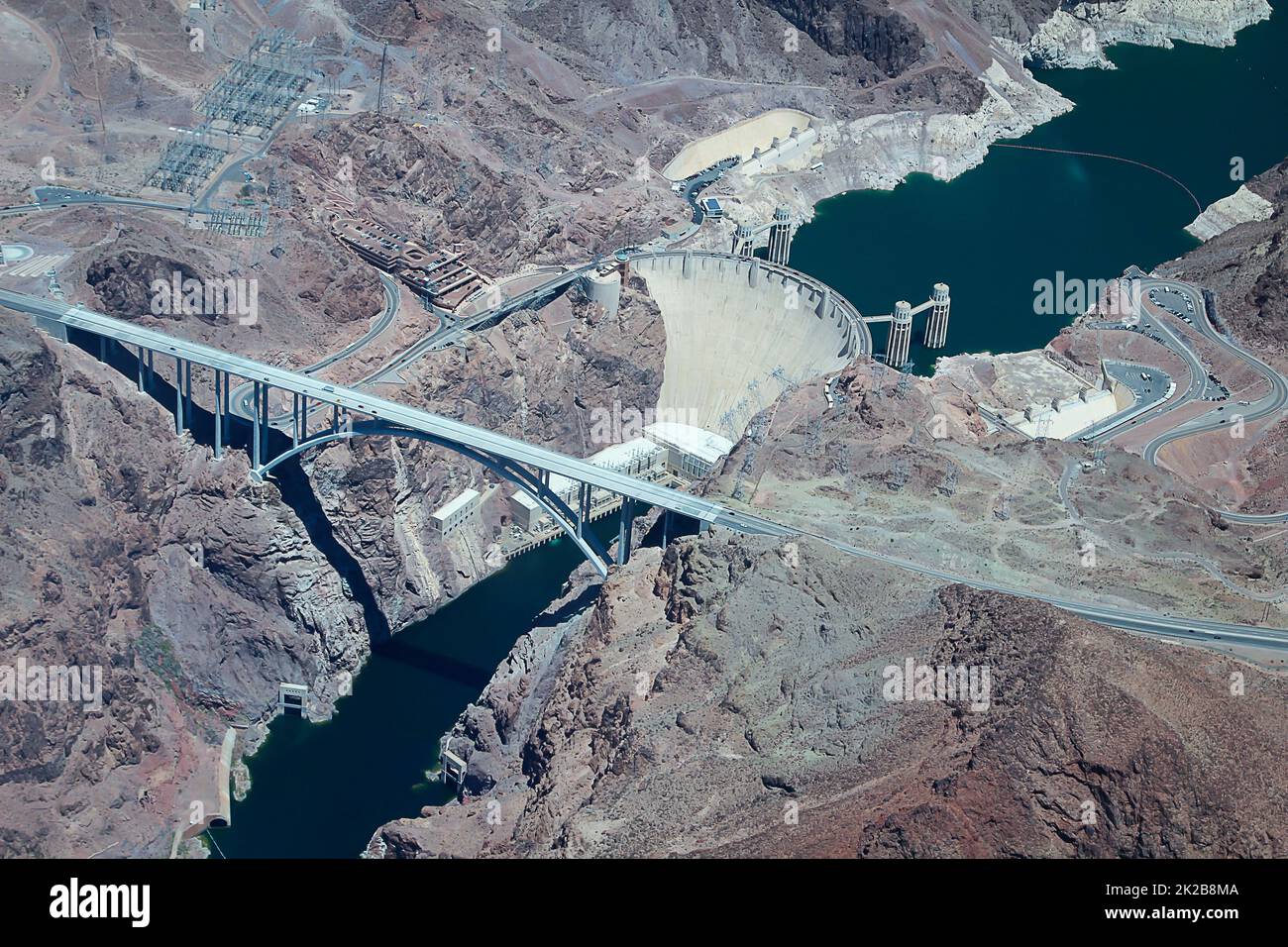 View from the airplane of the Hoover Dam on the Coloradoriver Stock ...