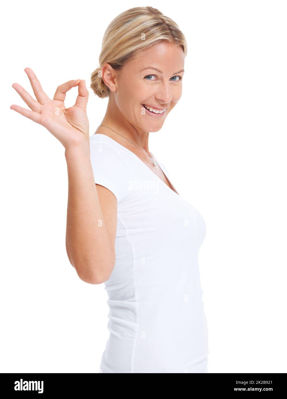 Your message is just perfect. Studio shot of an attractive woman giving ...