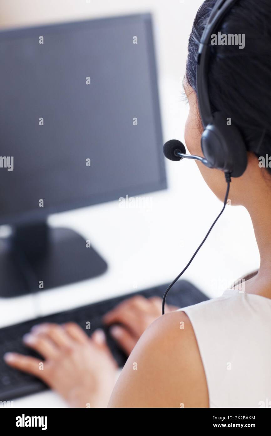 Female call center representative working. Female call center ...