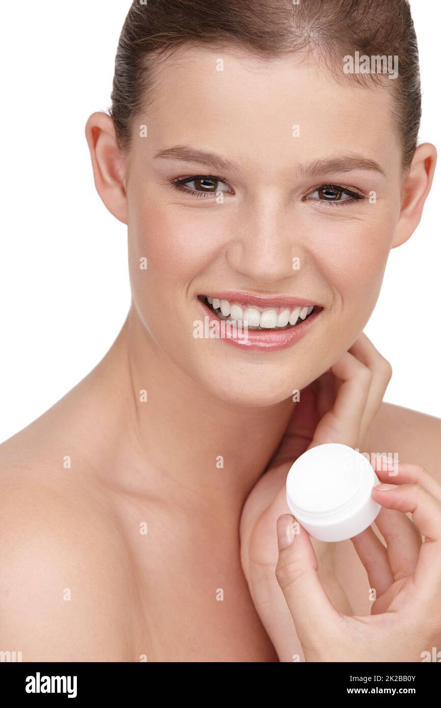 She Uses A Moisturizer That Matches Her Skin Type Close Up Shot Of A