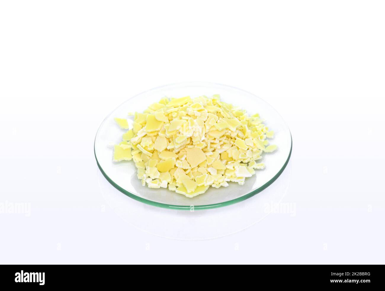 Closeup chemical ingredient on white laboratory table. Sodium sulfide ...