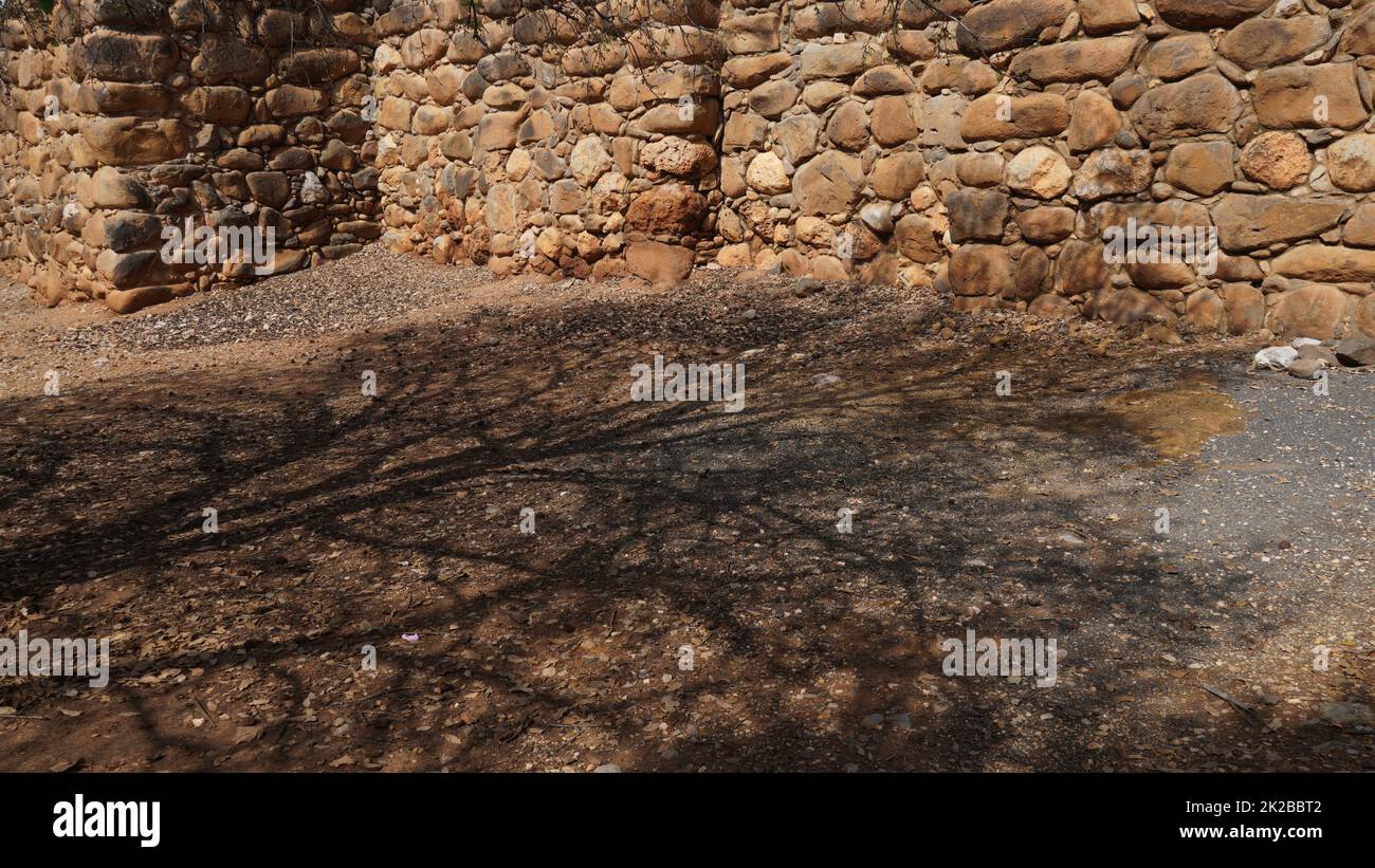 Ancient stone wall. An old wall with beautiful masonry in Tel Dan ...