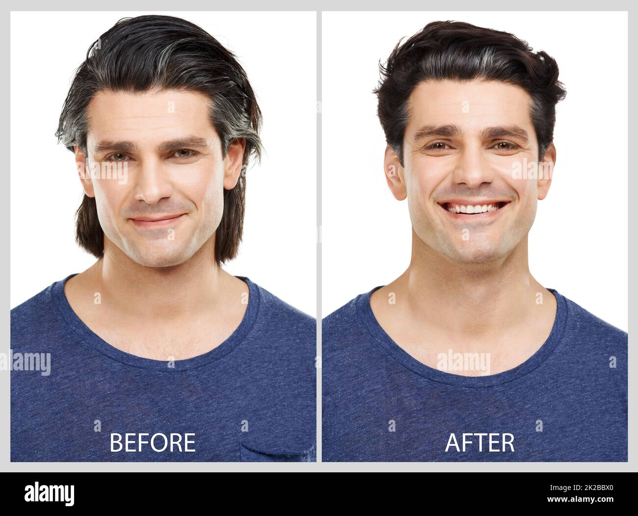Looking good before and after. Before and after studio shot of a young ...