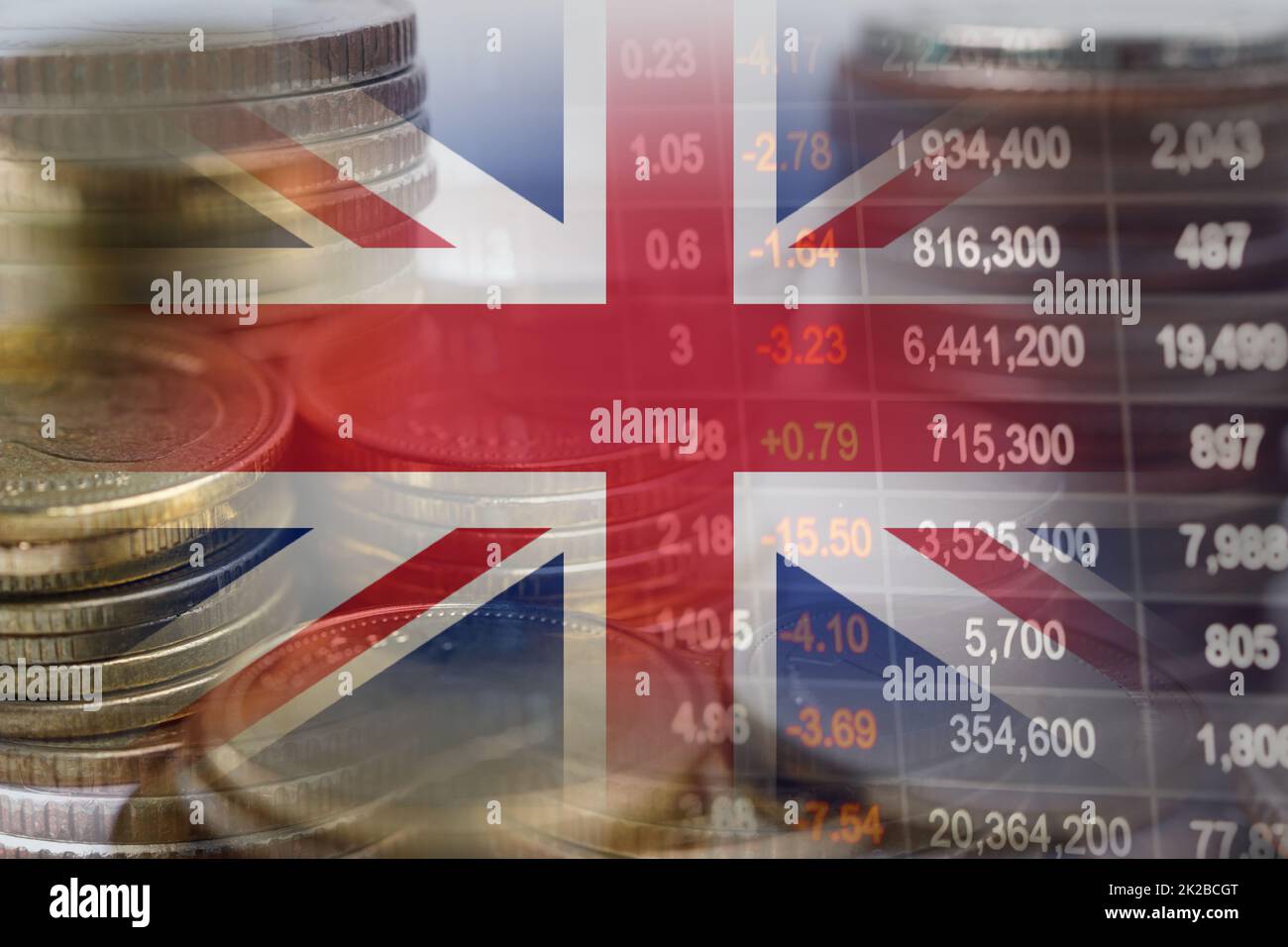 Stock market investment trading financial, coin and United Kingdom flag ...