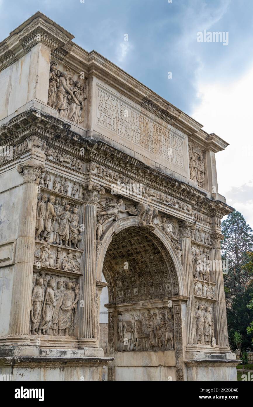 Arch of Trajan, ancient Roman triumphal arch, Benevento, Campania ...