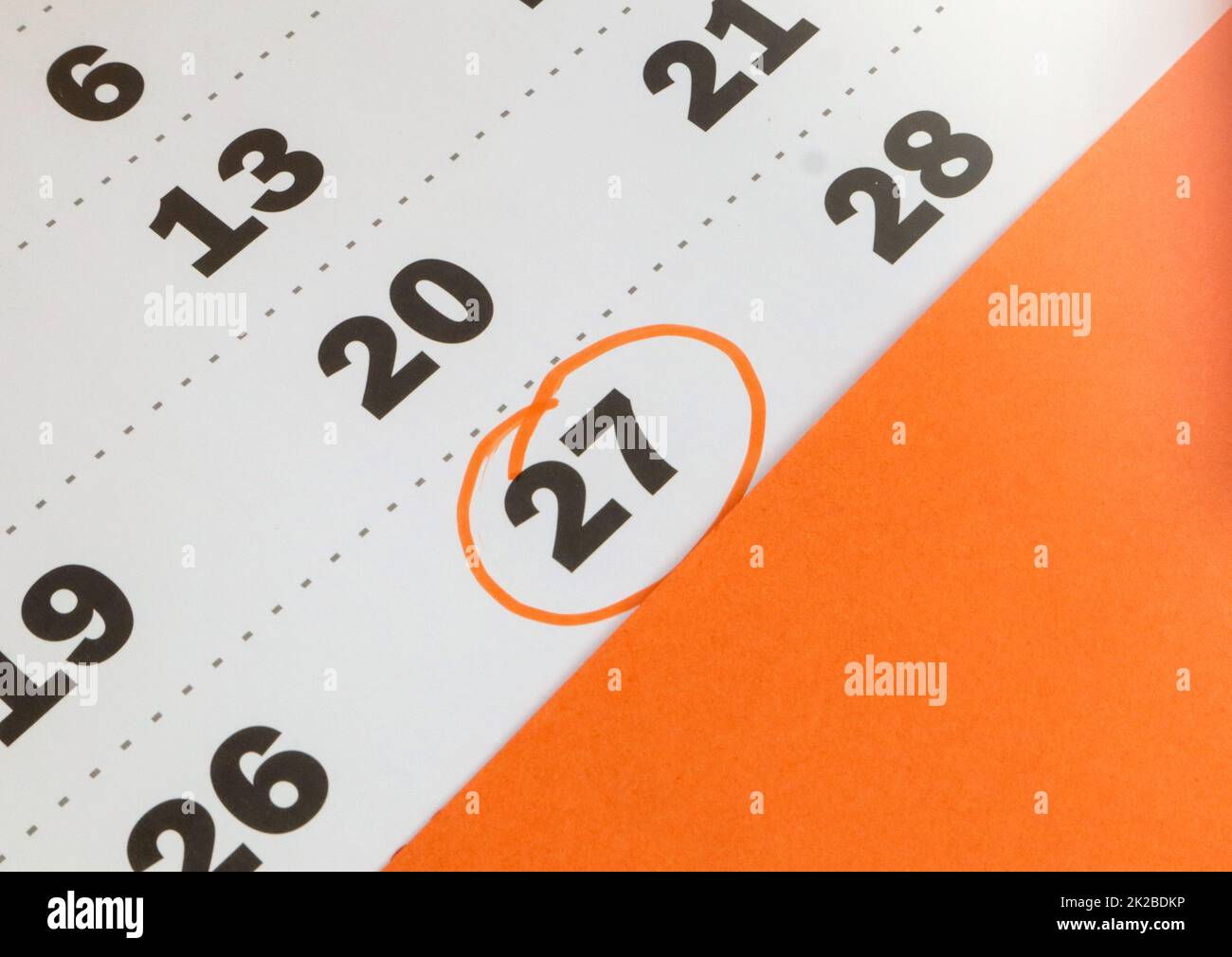 Close-up reminder of the memorable date recorded in the calendar on the ...