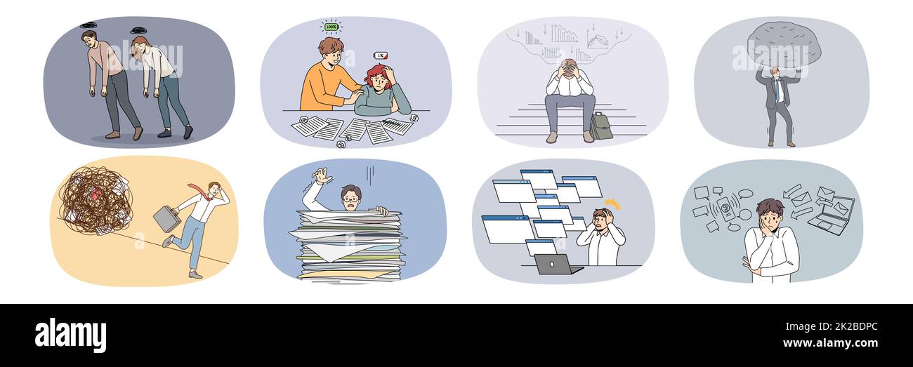 Set of exhausted male employee stressed with workload Stock Photo - Alamy Set of exhausted male employee stressed with workload Stock Photo - Alamy