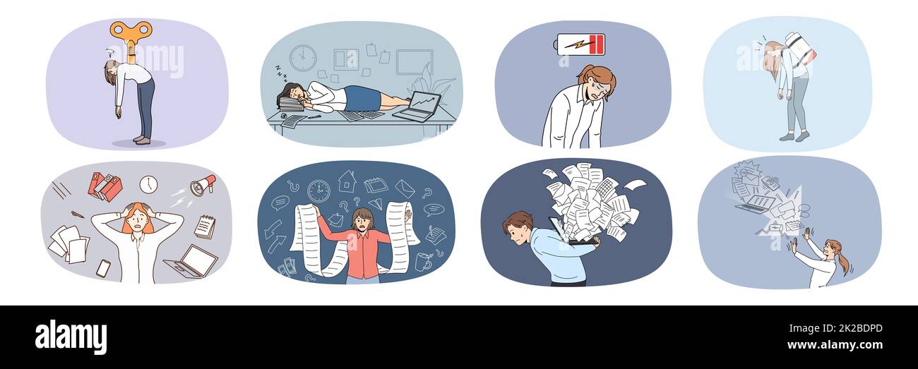 Stressed person office pile work Cut Out Stock Images & Pictures - Alamy