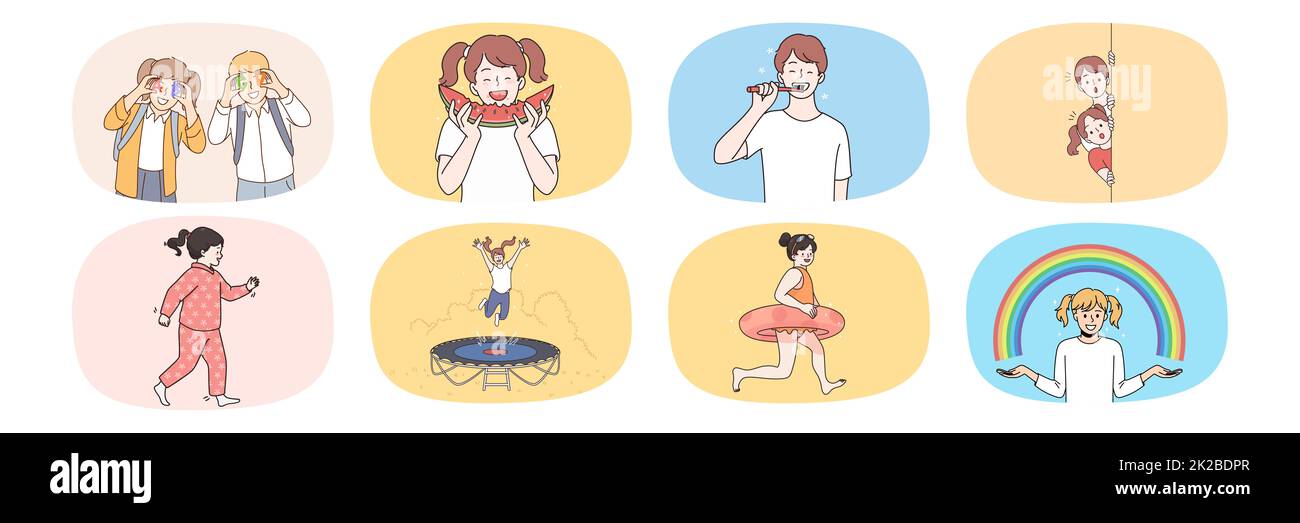 Set of happy children play and relax during day Stock Photo - Alamy