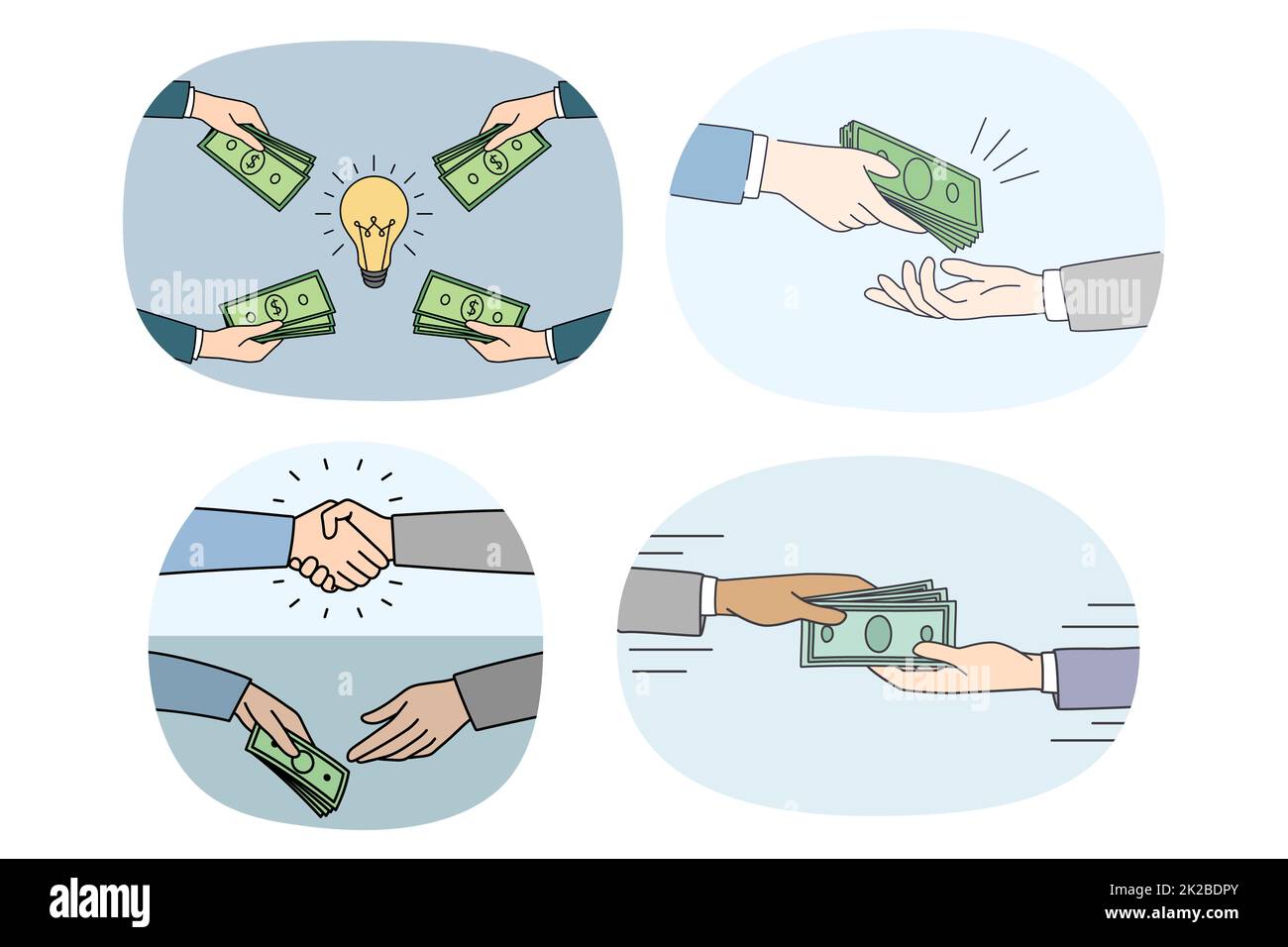 Set of businesspeople pay with dollar banknotes Stock Photo - Alamy