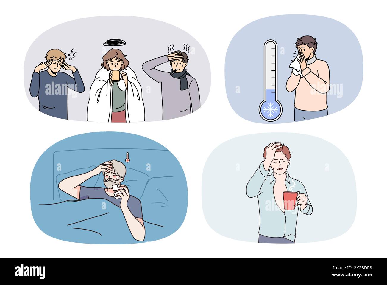 Set of sick people suffer from fever or flu Stock Photo - Alamy