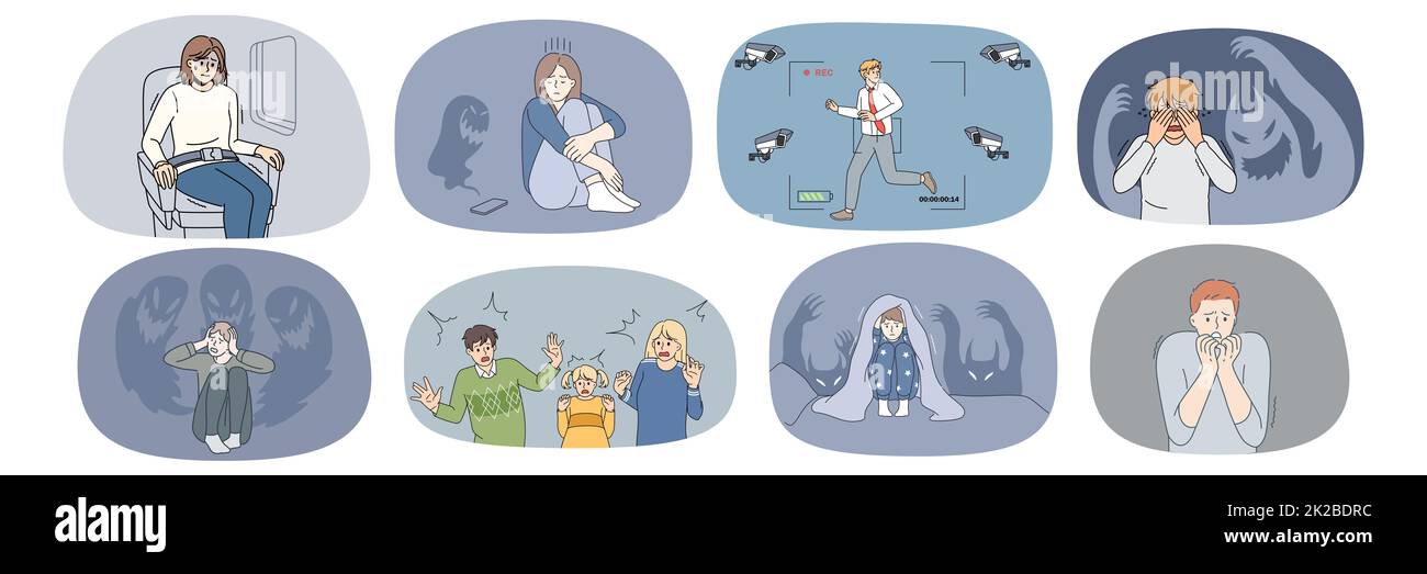 Set of scared people suffer from extreme fear and paranoia Stock Photo ...