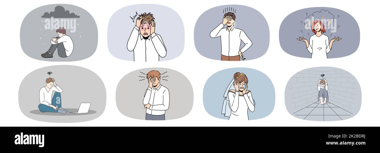 Set of upset people suffer from emotional breakdown Stock Photo - Alamy