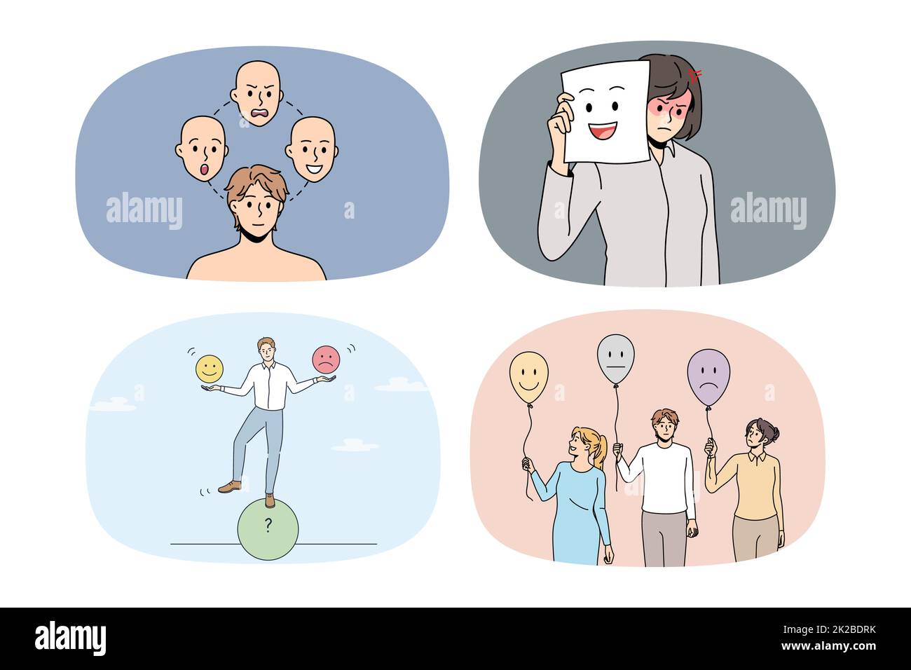 Set of diverse people struggle with bipolar disorder Stock Photo - Alamy