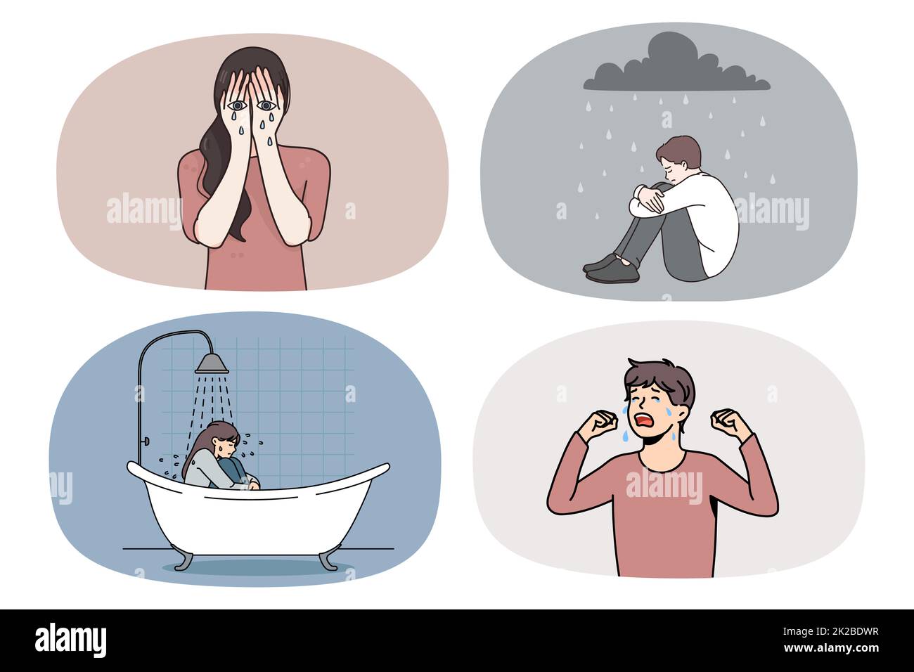 Set of unhappy people struggle with mental problems Stock Photo - Alamy