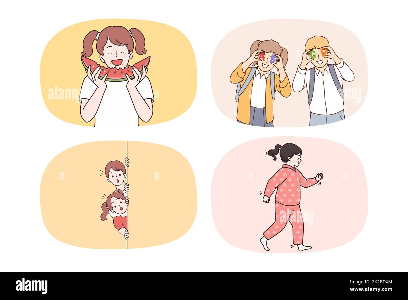 Set of happy children play with friends Stock Photo - Alamy