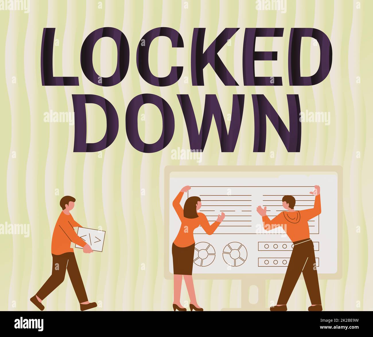 Sign displaying Locked Down, Concept meaning emergency measure which ...