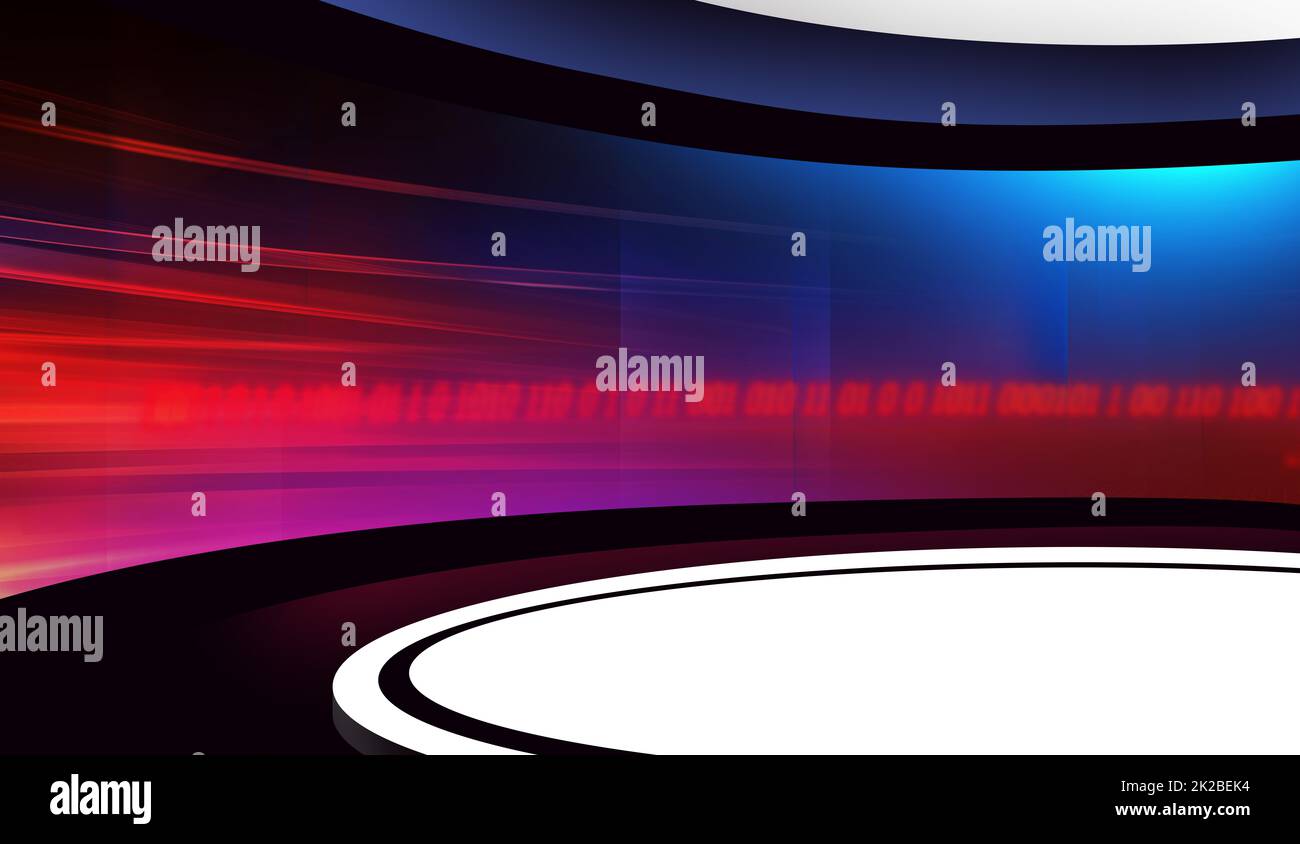 Wide studio space with curvilinear big screen at background concept ...