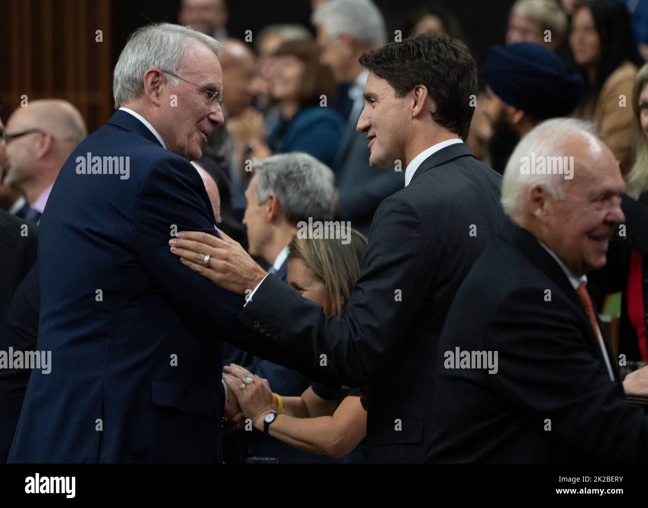 Prime Minister Justin Trudeau speaks with Ken Dryden and mebers of Team ...