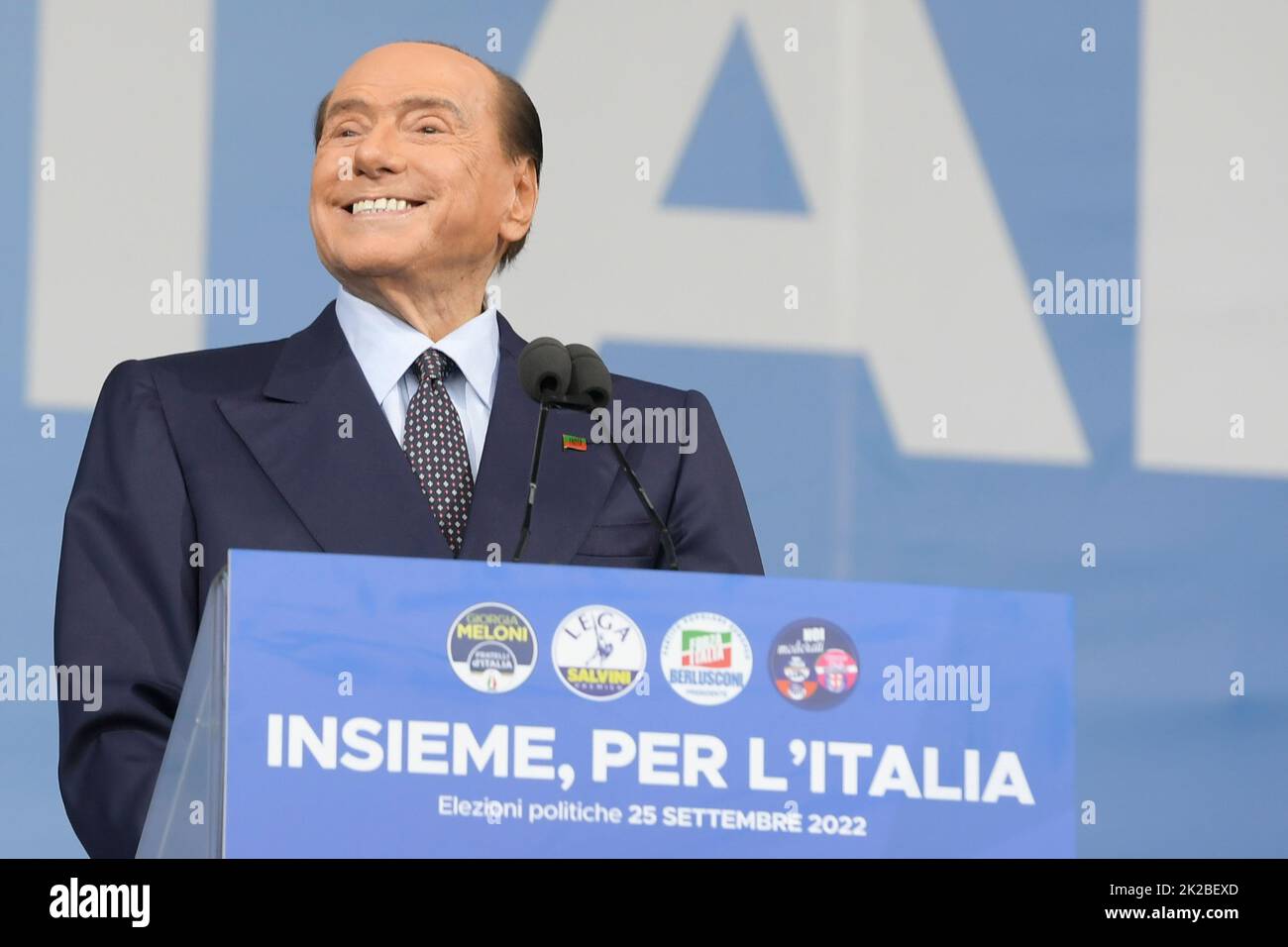 Silvio Berlusconi attends at the rally closing the election campaign of ...
