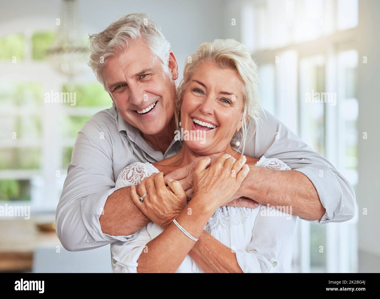 Love, couple and retirement with a senior man and woman looking happy ...