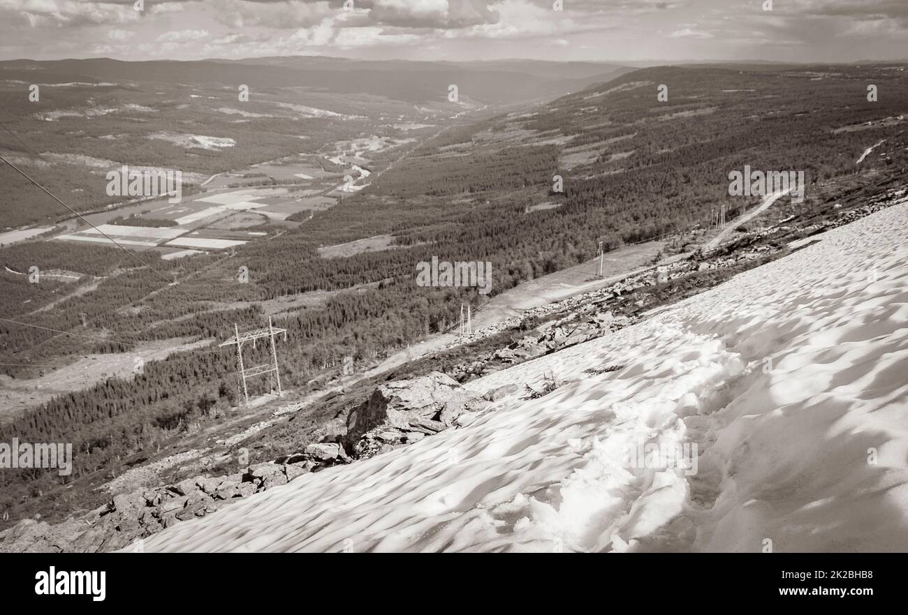 Hydalen panorama view from top of Hydnefossen waterfall Norway Hemsedal ...