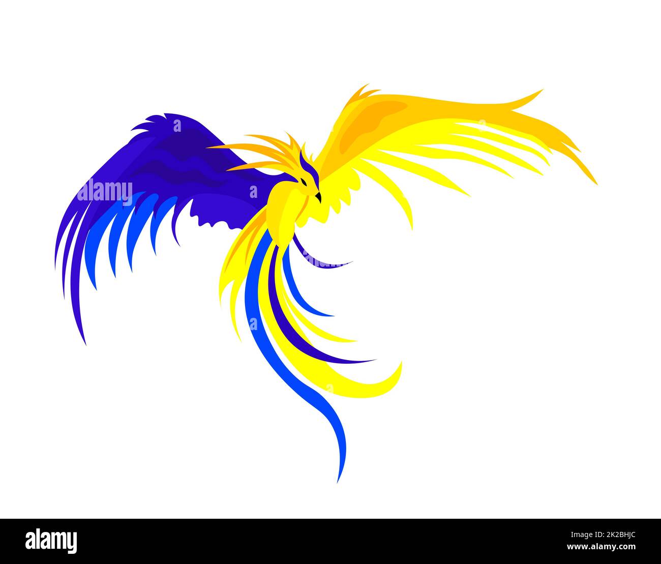 Phoenix. Vector illustration in support of Ukraine. yellow-blue bird, t ...