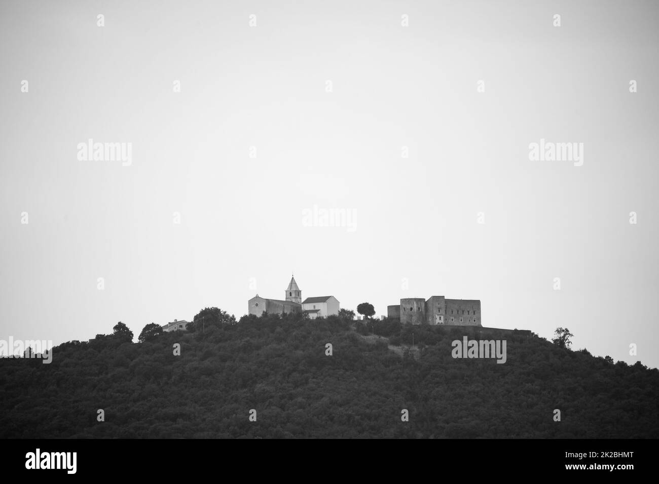 Old town Grobnik in black and white (Frankopanski kastel Grad Grobnik ...