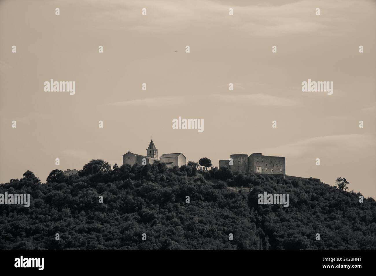 Old town Grobnik in black and white (Frankopanski kastel Grad Grobnik ...