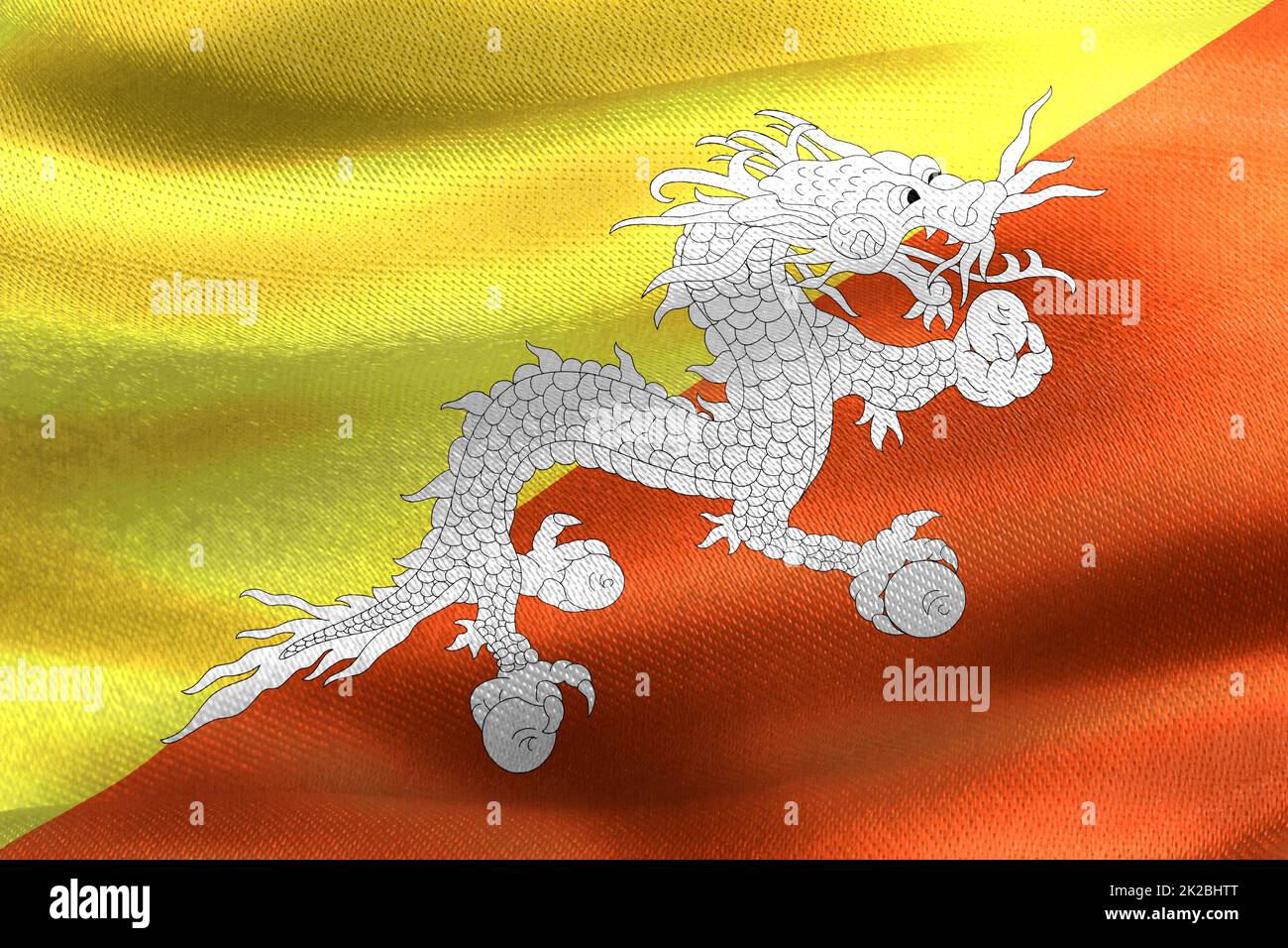 Bhutan flag - realistic waving fabric flag Stock Photo - Alamy