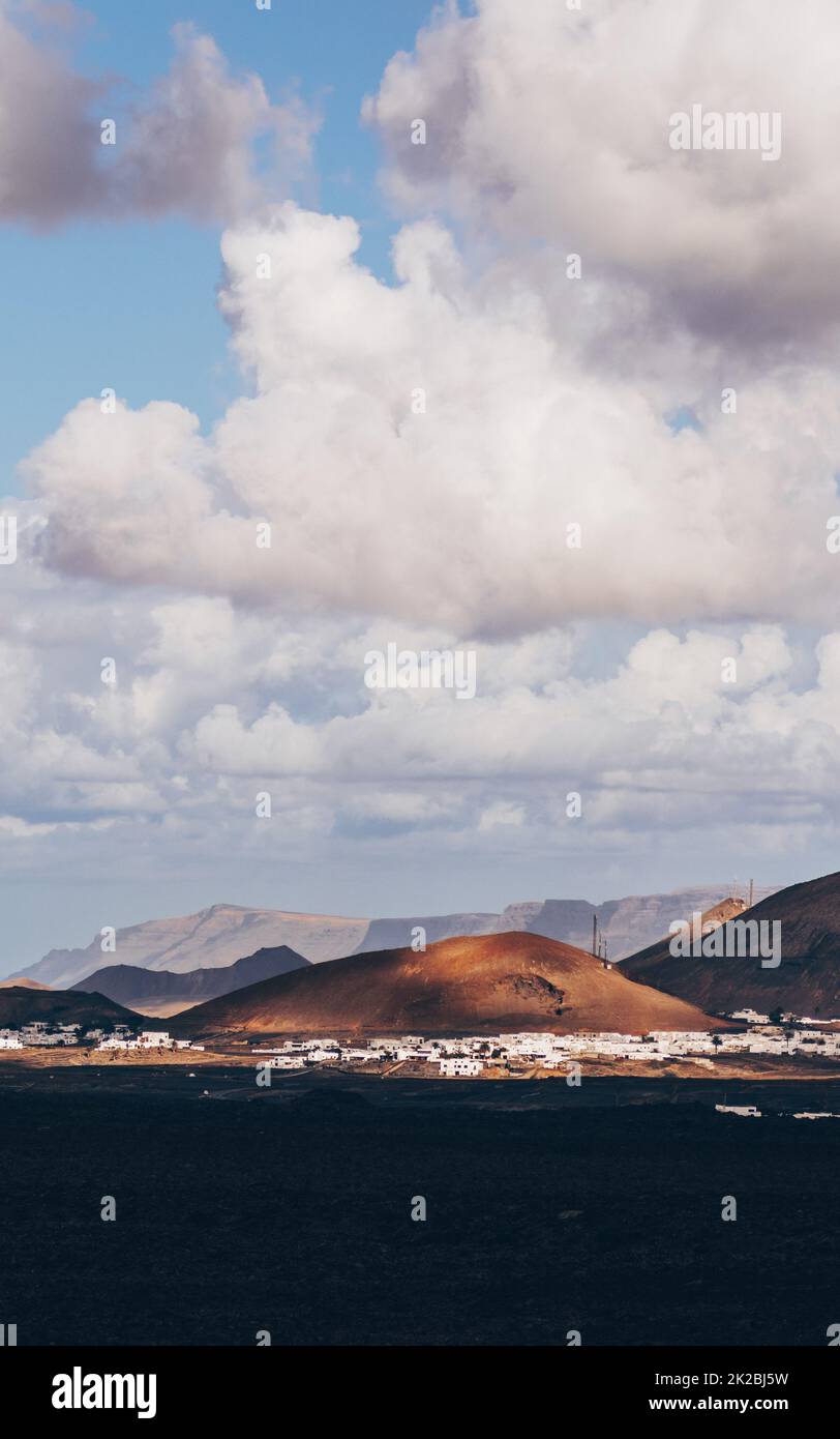 Amazing panoramic landscape of volcano craters in Timanfaya national ...